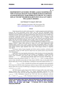 EKSPERIMENTASI MODEL PEMBELAJARAN KOOPERATIF TIPE STAD DAN JIGSAW PADA POKOK BAHASAN BENTUK ...